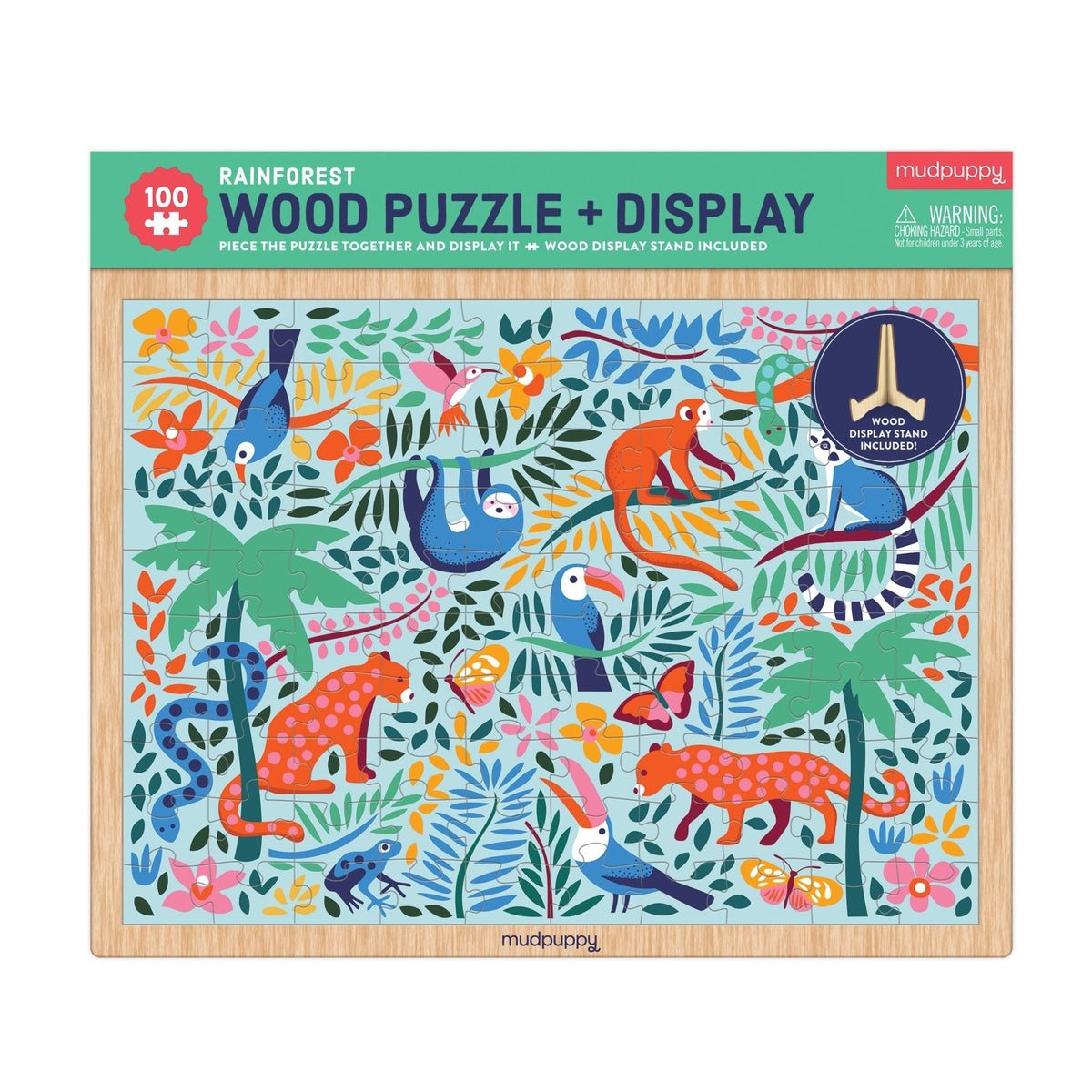 Rainforest 100 Piece Wood Puzzle + Display - Mudpuppy